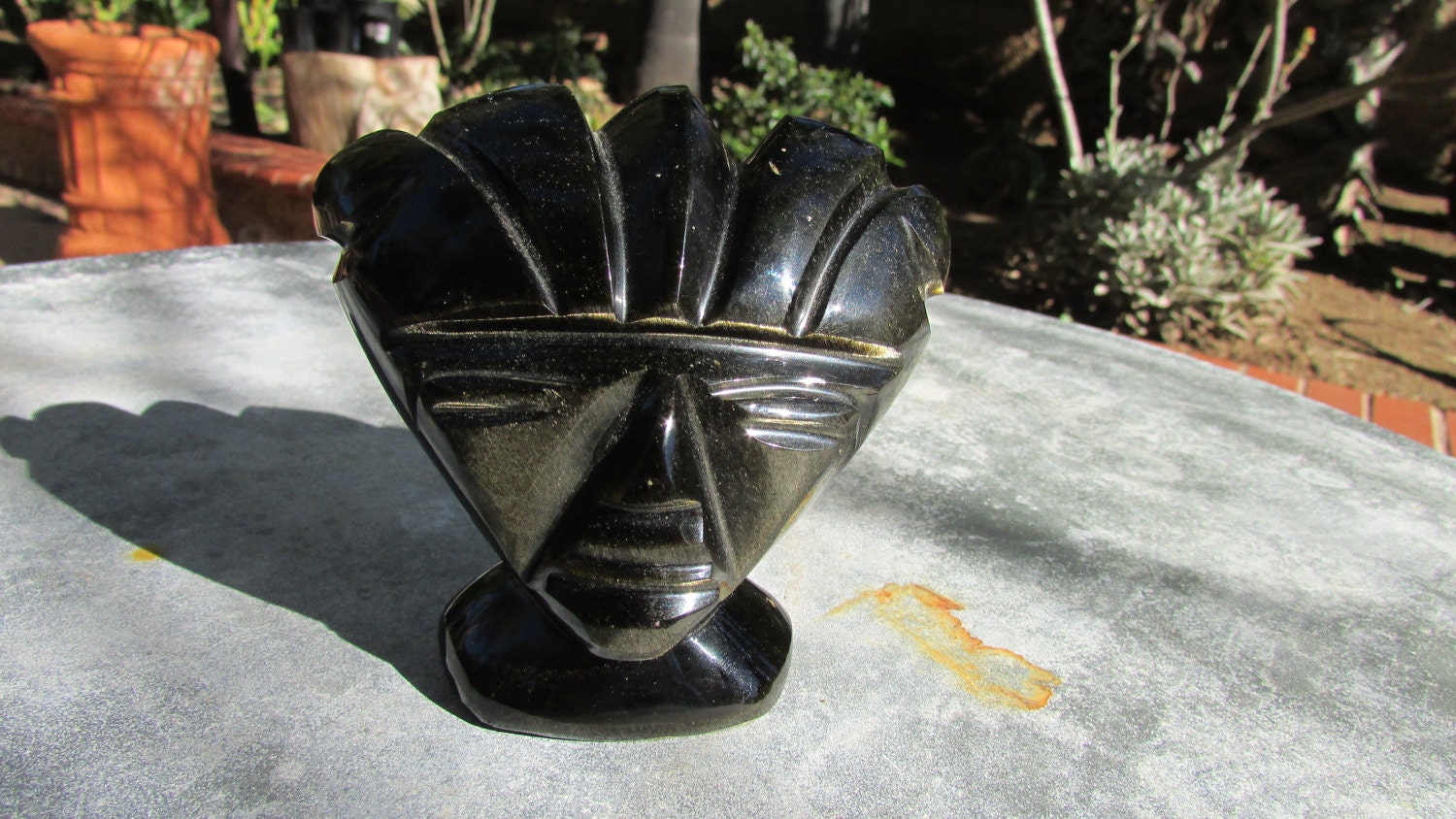 Carved Stone Sculpture Aztec Warrior Face Gold Flecked Onyx Mexico - Etsy