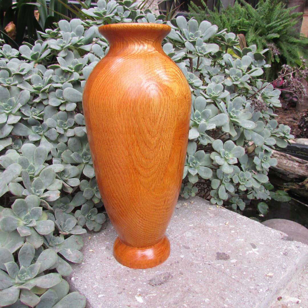 Hand Carved Wood Vase Oak - Etsy