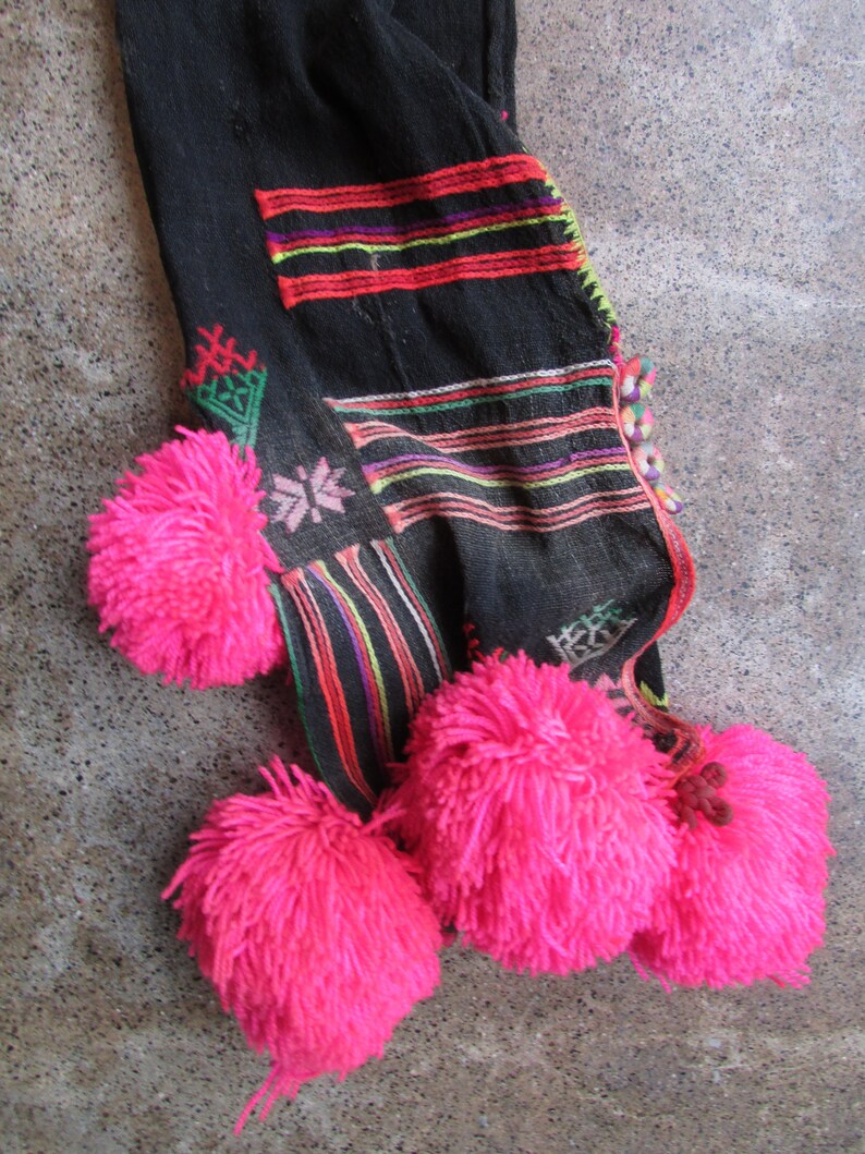 Vintage Vietnamese Ethnic Tribes Scarf With Huge Pink Pom Poms Hills ...