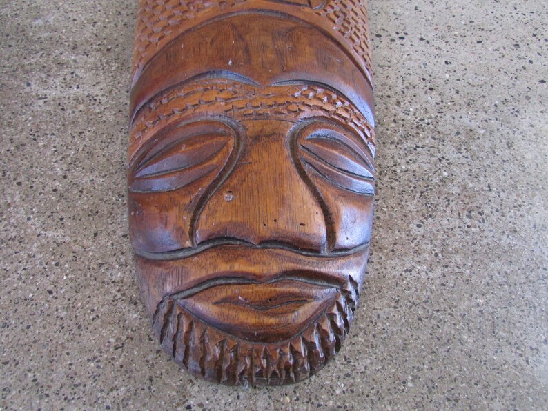 Vintage Wood Tiki Mask Home Decor Carved Man With Flowers in His Hair ...