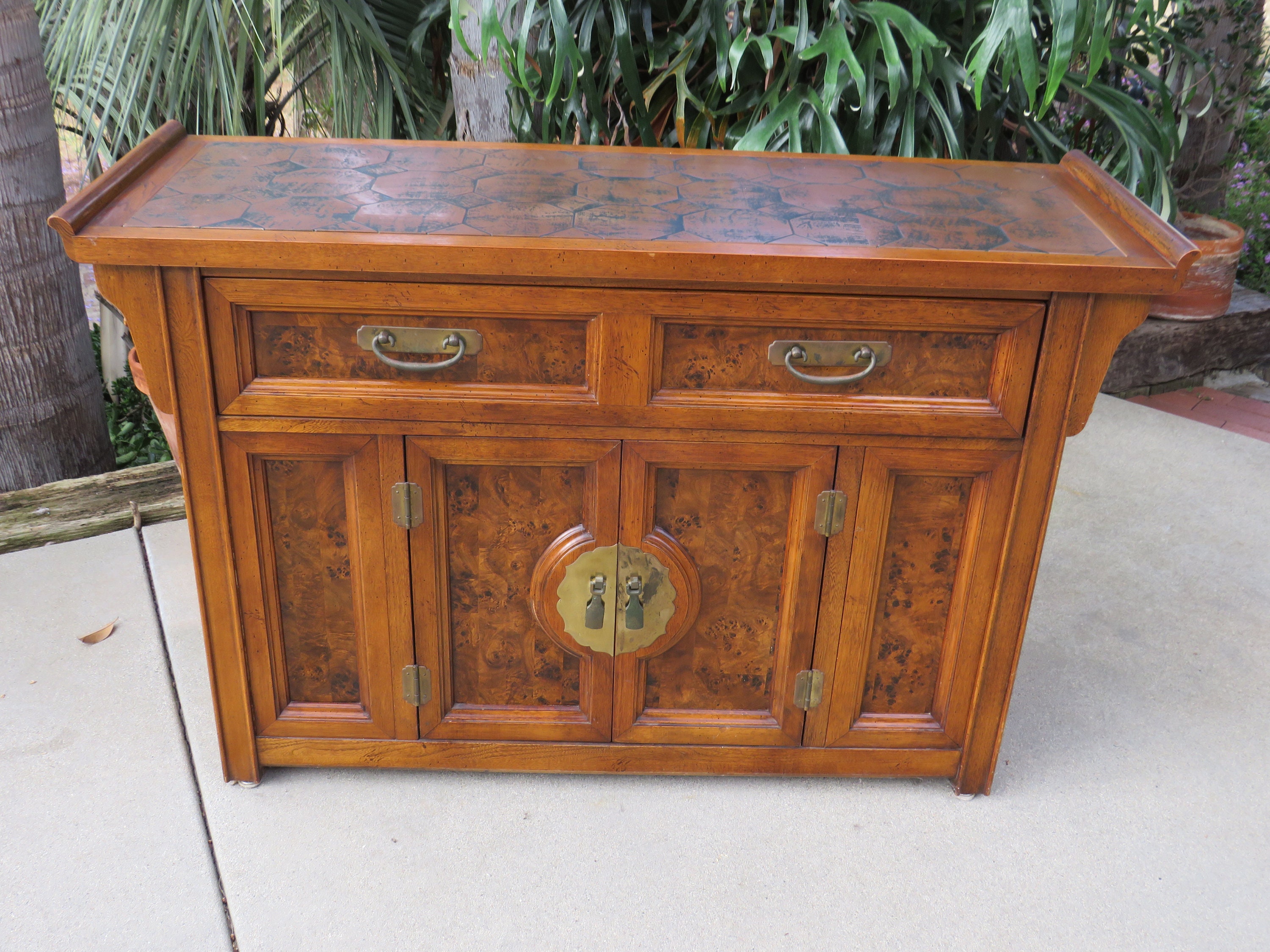Vintage Bernhardt Chinoiserie Cabinet Asian Style Storage Brass ...