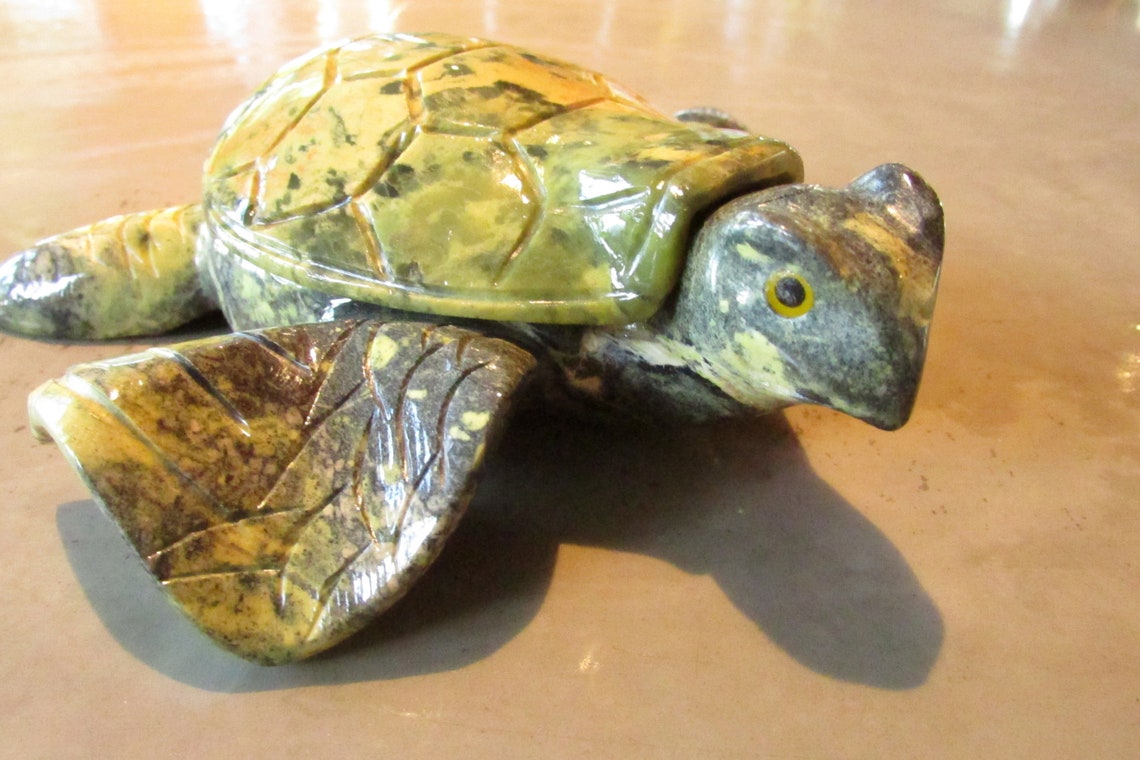 Carved Soap Stone Turtle Hawk Bill Turtle Ocean Nature Home - Etsy