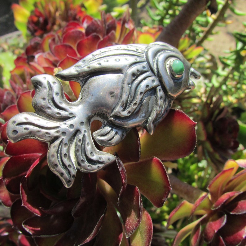 Vintage Large Sterling Silver Mexican Fish Brooch Pin Puffy - Etsy