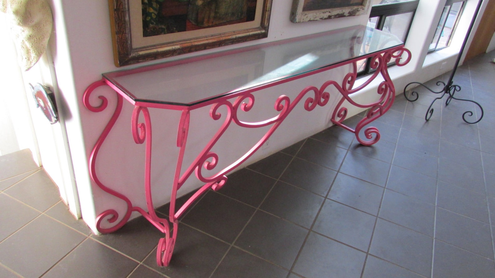 Wrought Iron Console Table Hall Table Scroll Design Glass Top Custom ...