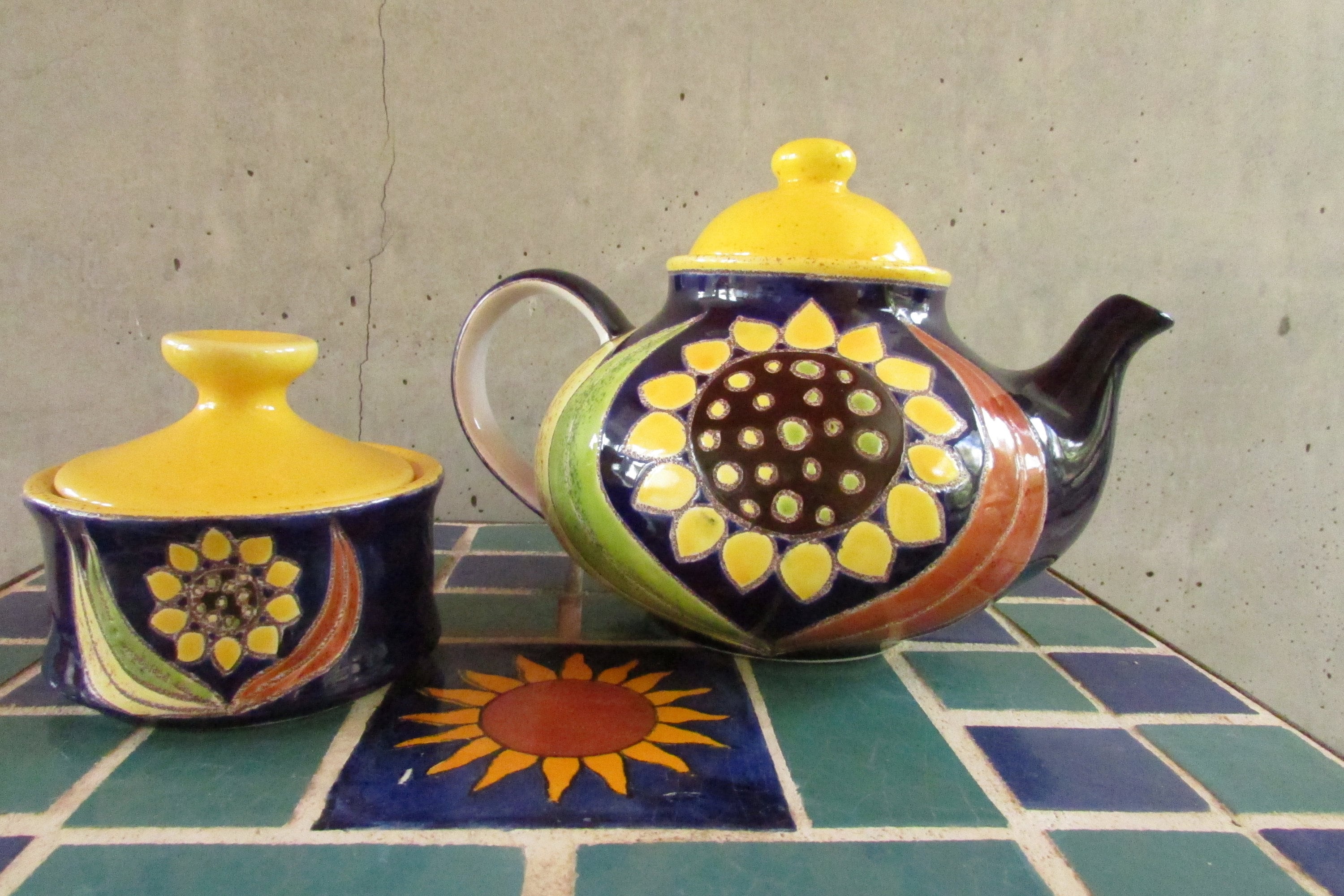 Artesa Hand Painted Pottery Tea Pot and Covered Sugar Bowl Made in ...