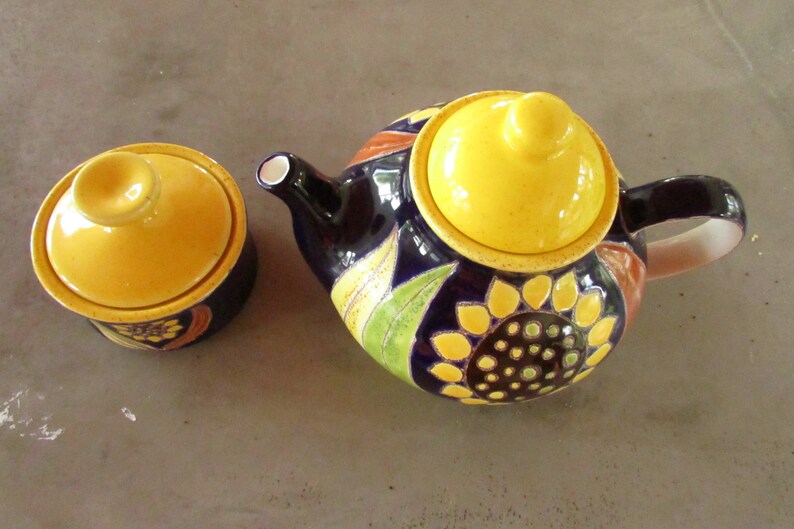 Artesa Hand Painted Pottery Tea Pot and Covered Sugar Bowl Made in ...