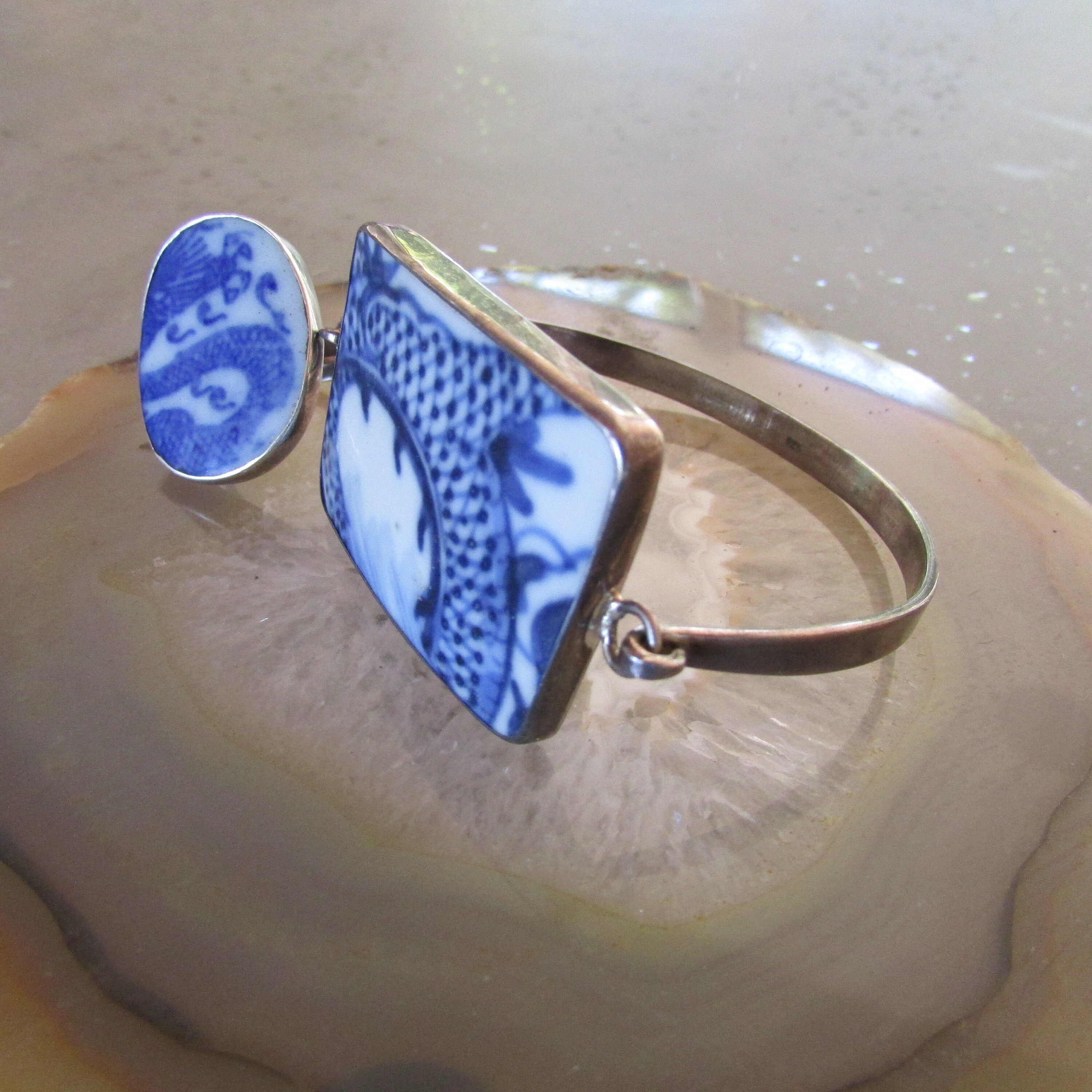 Sterling Silver Ring and Bracelet Set With Blue and White Oriental Tile ...
