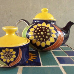 Artesa Hand Painted Pottery Tea Pot and Covered Sugar Bowl Made in ...