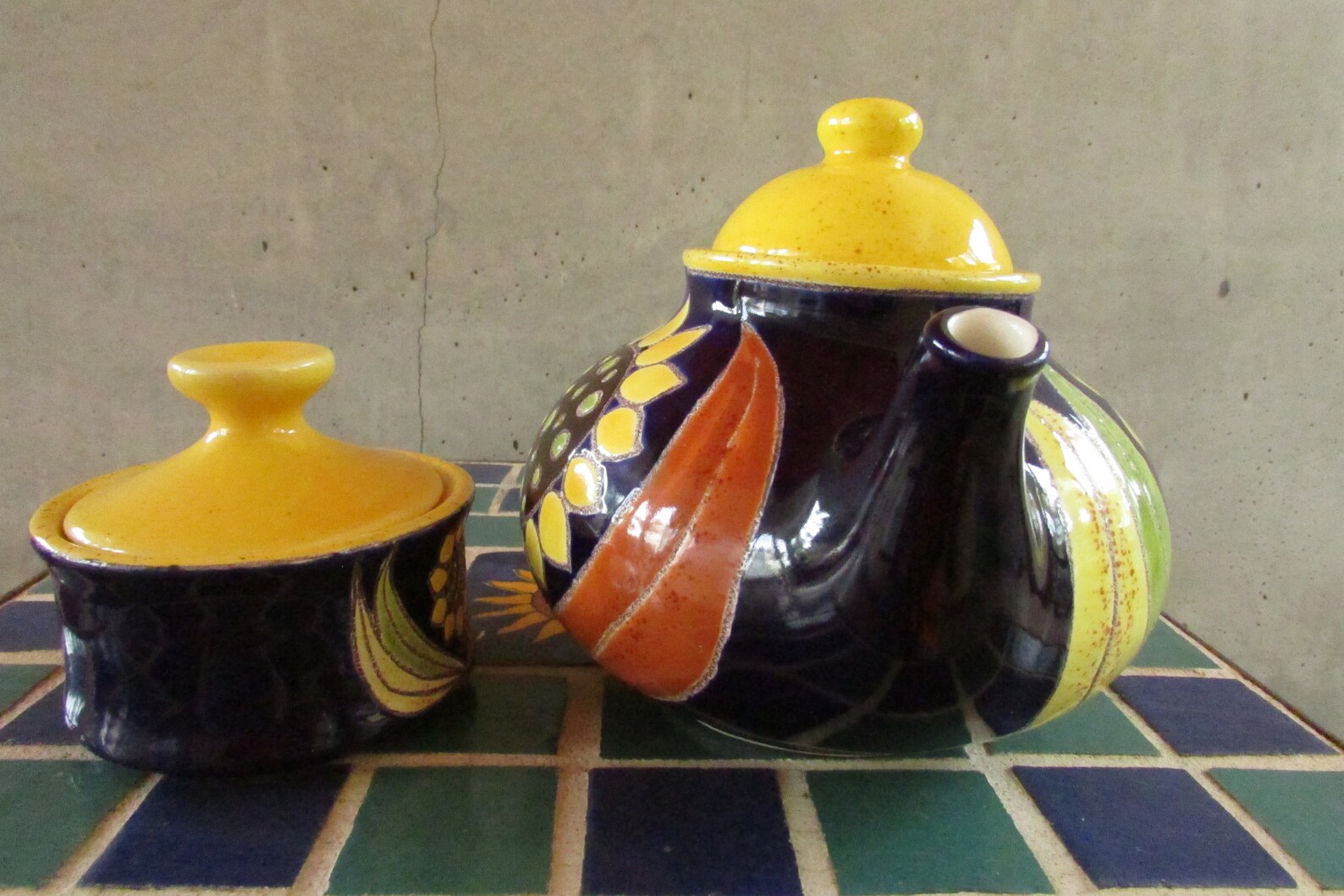 Artesa Hand Painted Pottery Tea Pot and Covered Sugar Bowl Made in ...