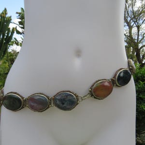 Vintage 1970s Multi Colored Stone Belt 16 Stones in Silver Color Base ...