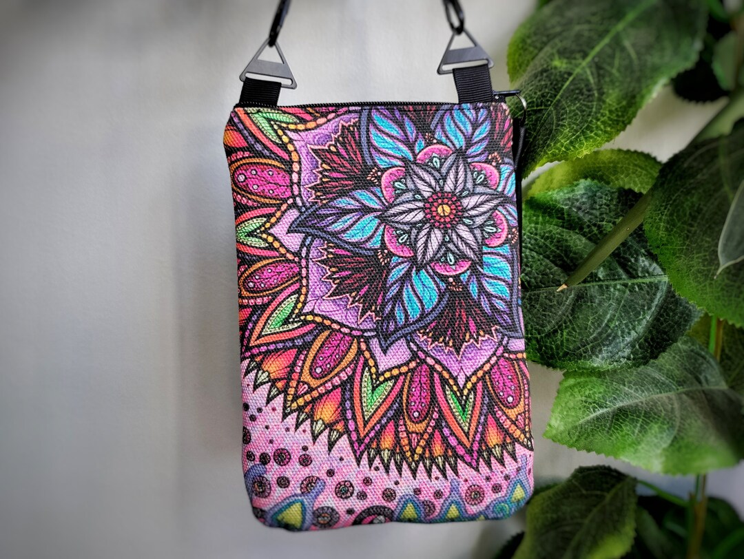 Pink Mushroom Mandala Cross Body Bag, Padded Phone Purse With ...