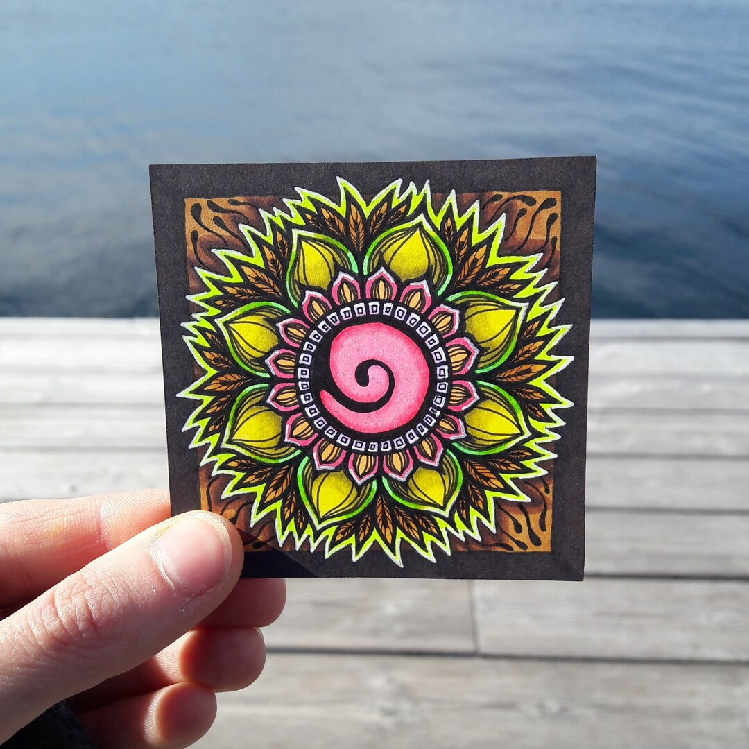 Original Mandala Drawings - Small and Cute Flowery Mandala 7,5x7,5 Cm ...