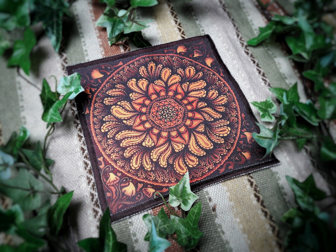 Mandala Patch. Canvas Fabric Patch With Colorful Psychedelic Mandala ...