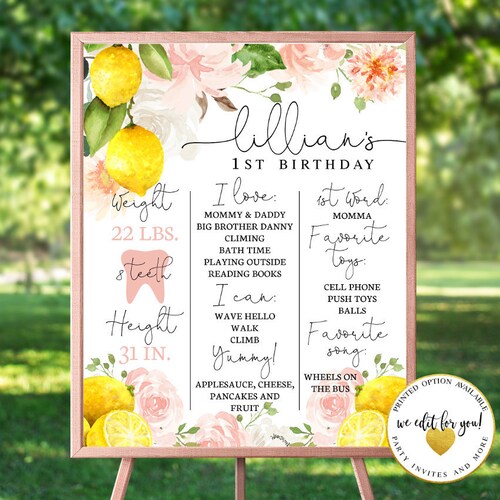 Lemonade Birthday Milestone First Birthday Chalkboard Poster - Etsy