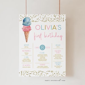 Ice Cream Birthday Milestone Sign, Pink and Blue Ice Cream First ...