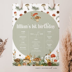 Mushroom First Birthday Milestone Poster, Woodland Fall 1st Birthday ...
