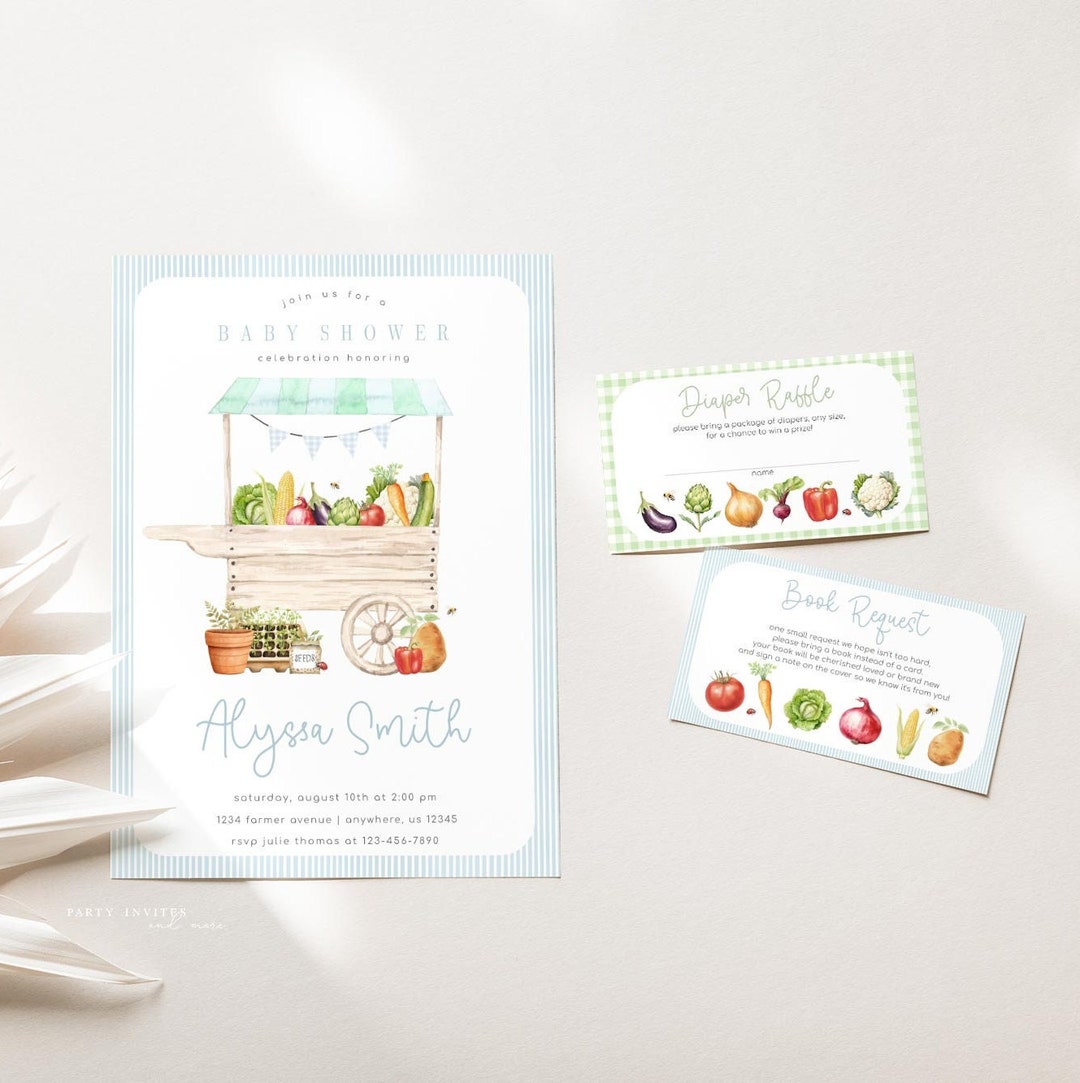 Farmers Market Baby Shower Invitation Set, Editable Baby Boy Fruit and ...