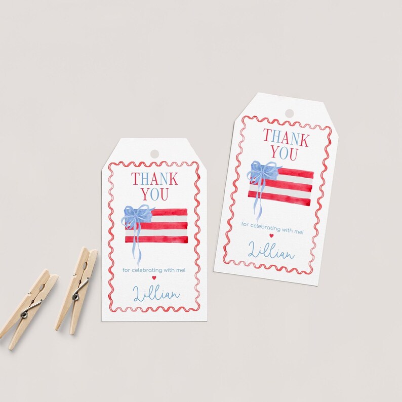 4th of July Birthday Party Thank You Tags, Editable Patriotic Fourth of ...