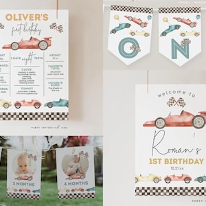 Editable Race Car First Birthday Invitation Bundle, Racing Party 1st ...