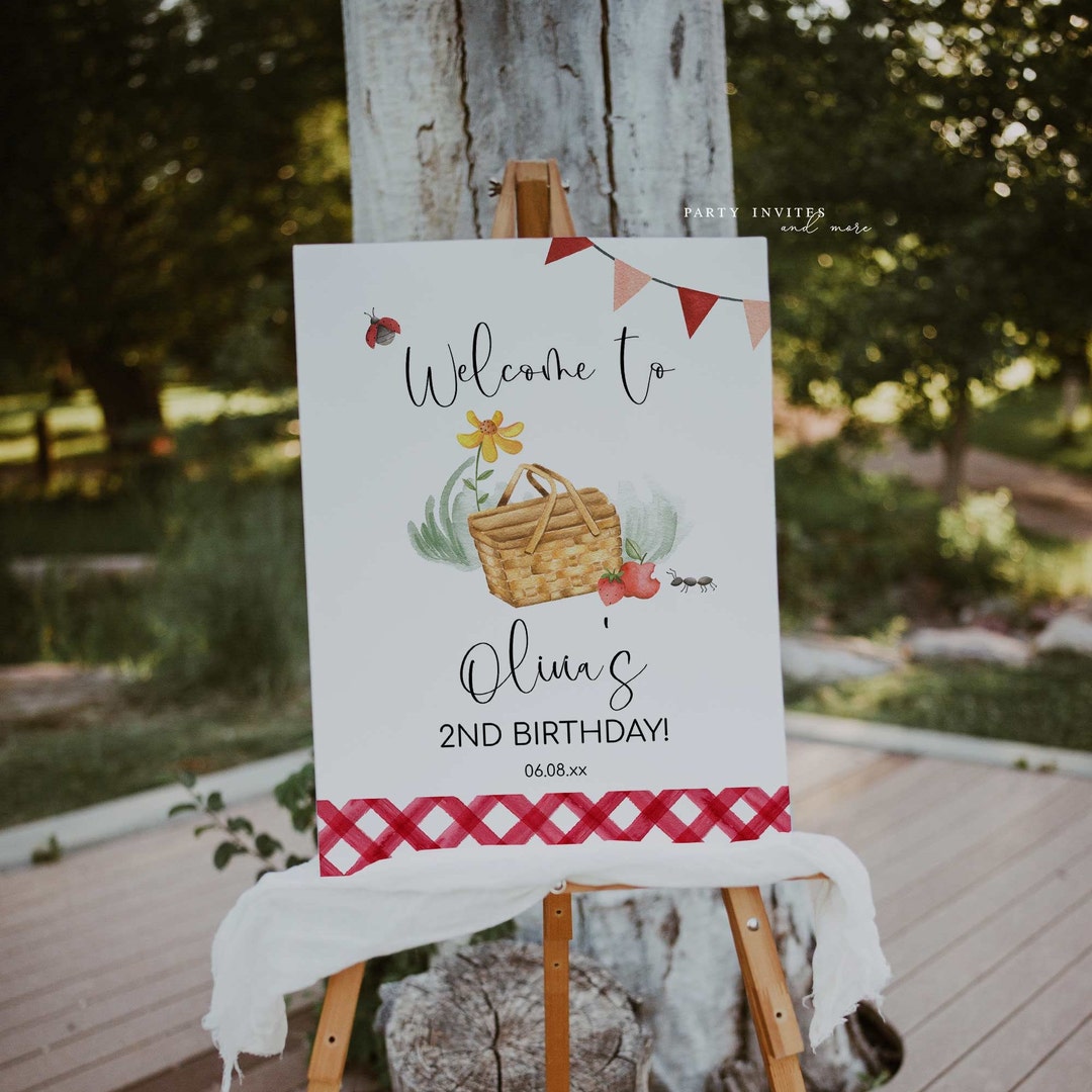 Picnic Birthday Party Welcome Sign, Printable Picnic in the Park Poster ...