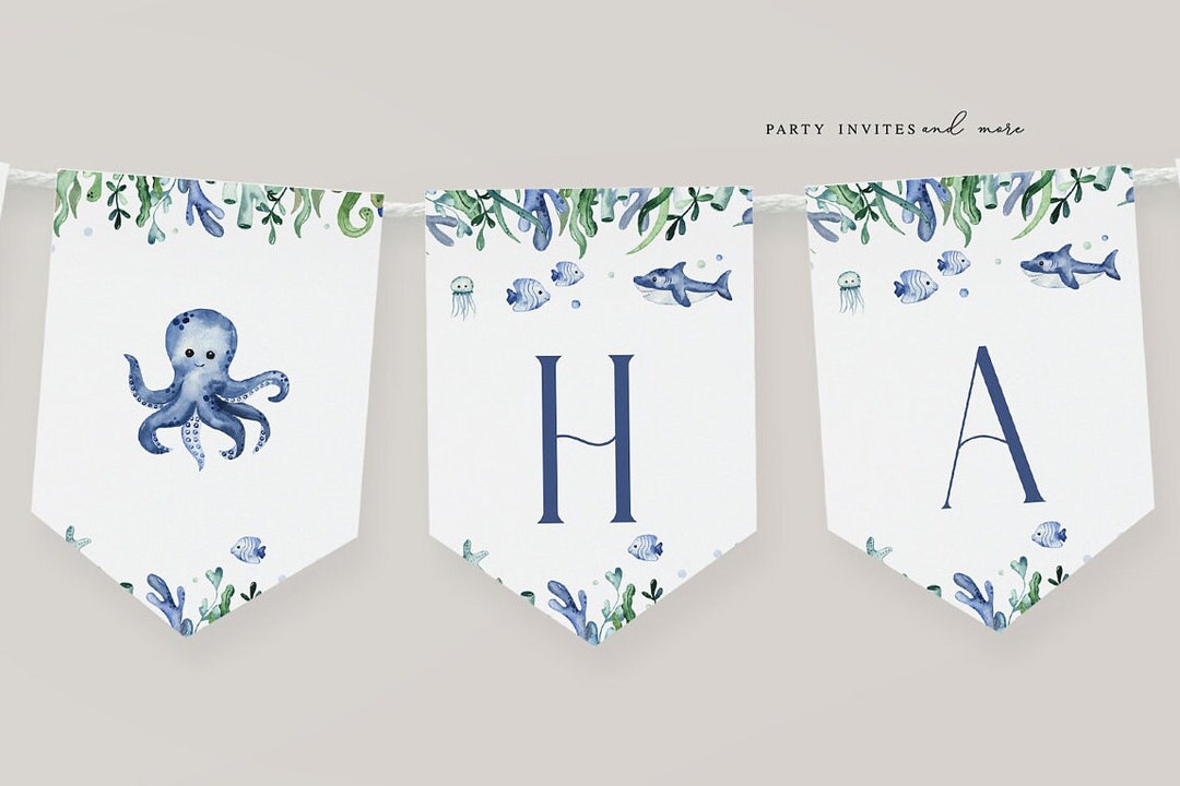 Editable Ocean Animals Baby Shower Banner, Ocean and Sea Printable ...