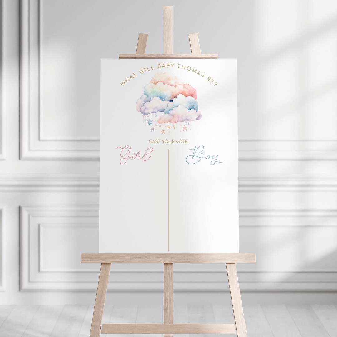 Cloud Gender Reveal Voting Sign, Rainbow Gender Reveal Prediction Board ...