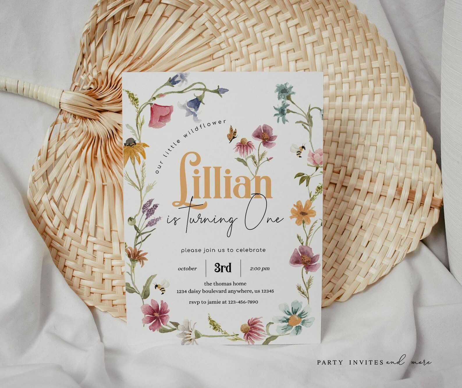 Editable Wildflower Birthday Invitation Watercolor Floral - Etsy