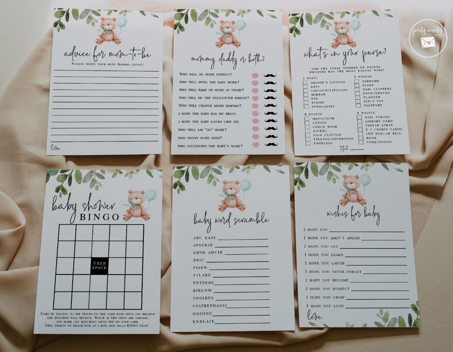 Teddy Bear Baby Shower Games Printable Baby Shower Games - Etsy