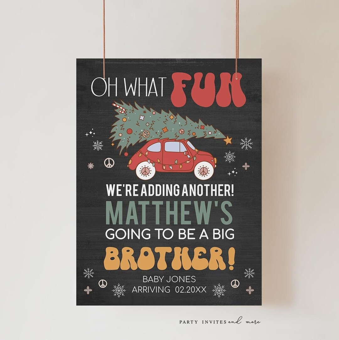 Retro Winter Christmas Tree Pregnancy Announcement Sign, Big Brother ...