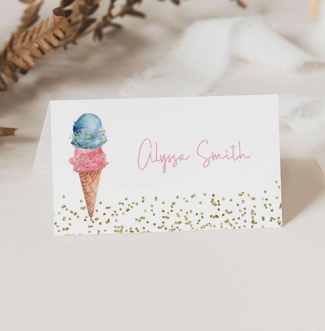 Editable Ice Cream Place Card Table Tent, Custom Ice Cream Themed Food ...