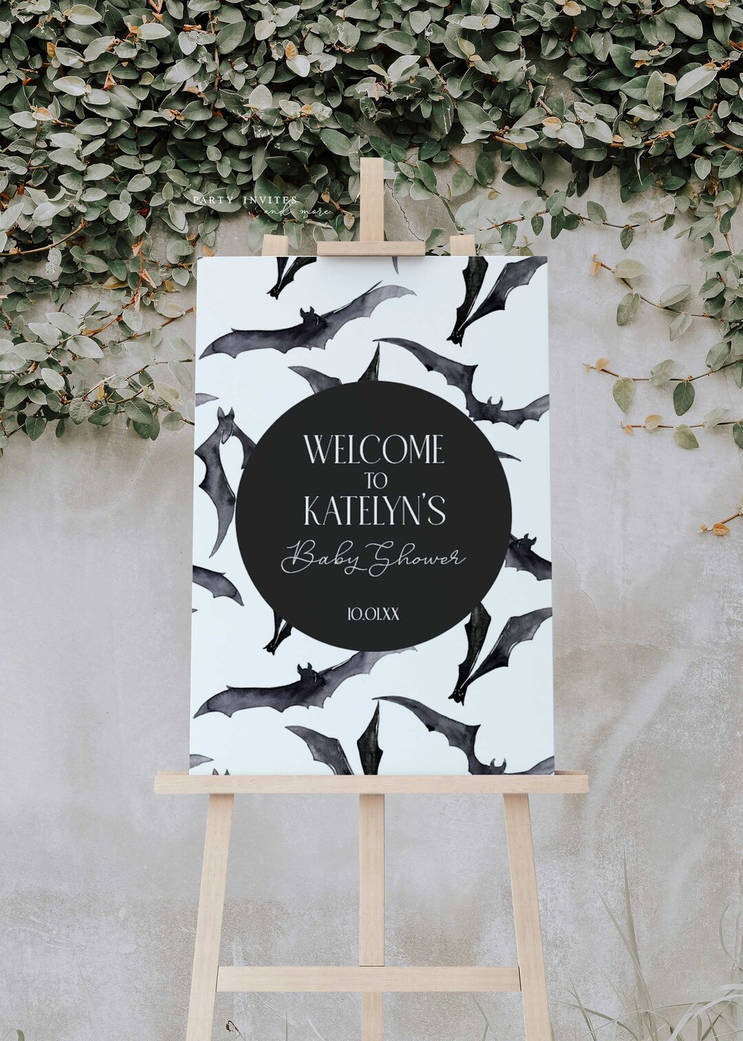 Halloween Bat Baby Shower Welcome Sign, Black and White Bats Halloween ...