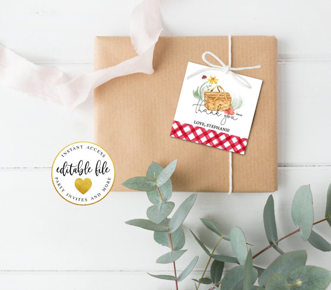 Picnic Birthday Thank You Tags, Picnic Gift Tags, Party Bag Tags, 2.5 ...