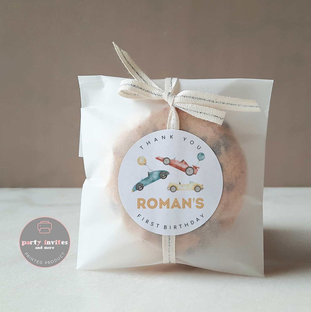 Race Car Birthday Favor Stickers Retro Car Birthday Treat Bag Labels ...