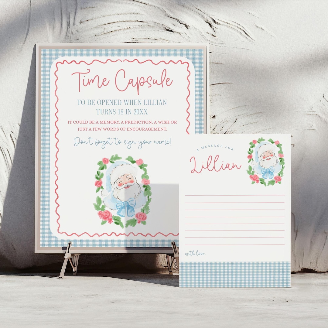 Santa Birthday Time Capsule Set With Blue Gingham and Roses, 3015 - Etsy