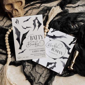Editable Halloween Bat Baby Shower Invitation Bundle, Gothic Baby ...