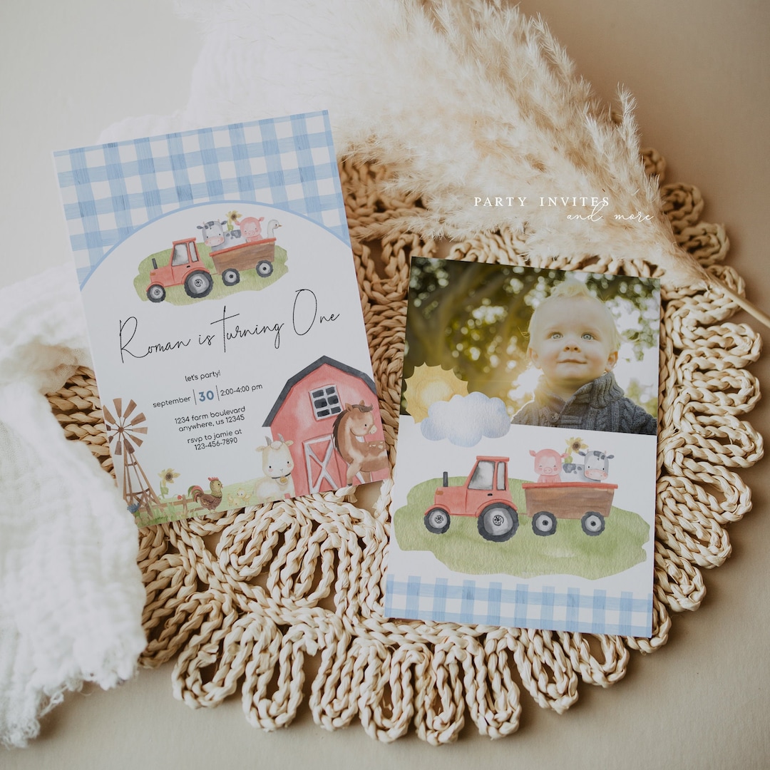 Editable Farm Birthday Invitation, Boy Photo Farm First Birthday Invite ...