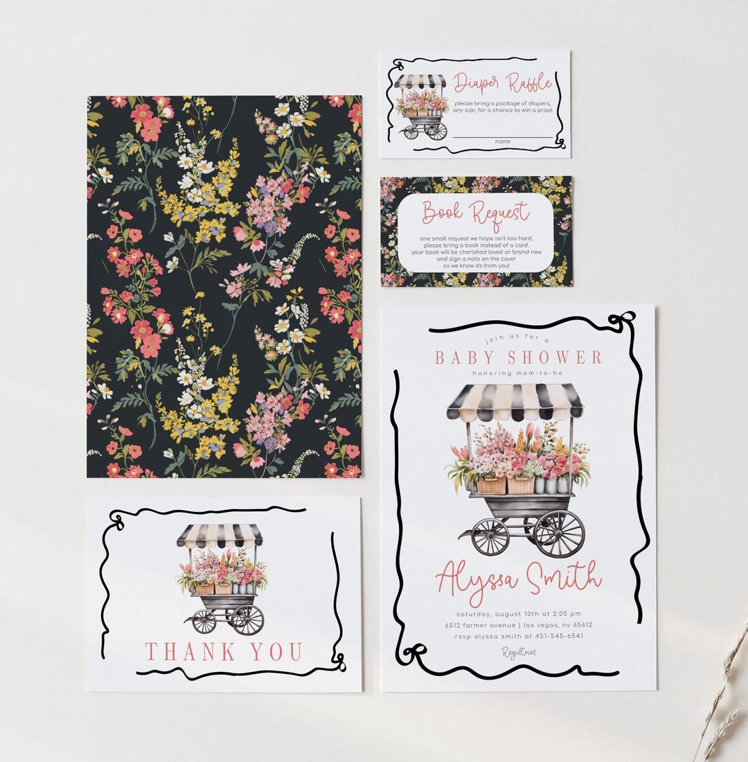 Flower Market Baby Shower Invitation Set, Editable Flower Market ...