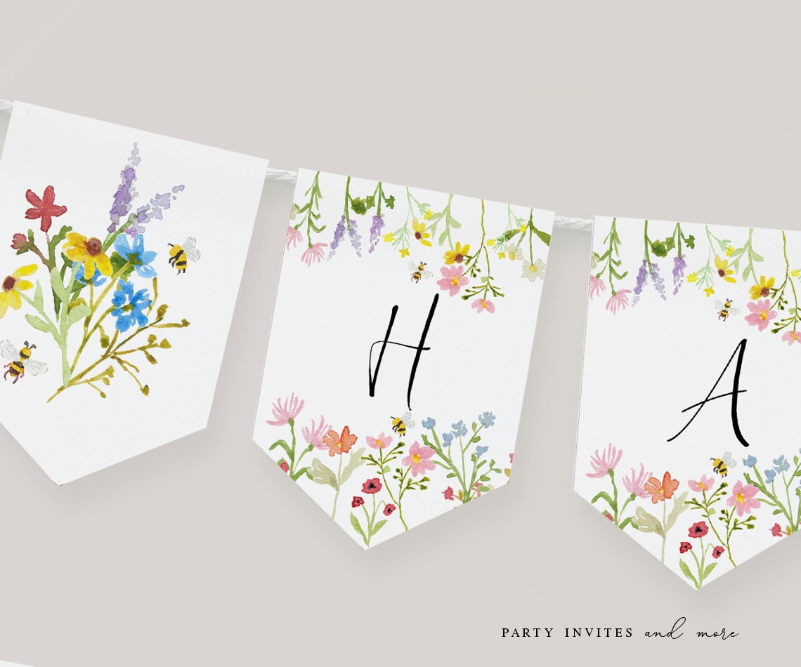 Editable Wildflower Birthday Banner Floral Happy Birthday - Etsy