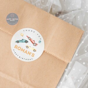 Race Car Birthday Favor Stickers | Retro Car Birthday Treat Bag Labels ...
