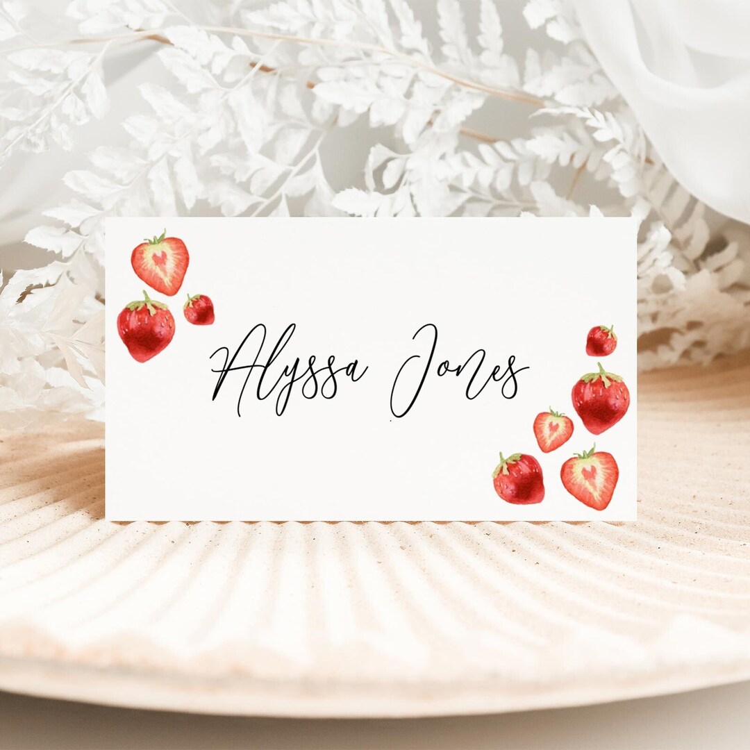 Editable Strawberry Place Card Table Tent, Baby Shower Food Labels With ...
