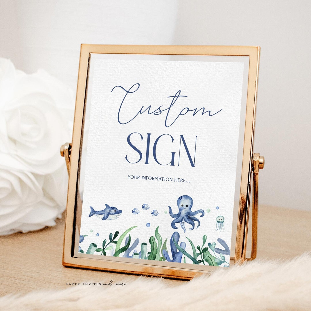 Ocean Animals Baby Shower Custom Sign, Editable Ocean and Sea Birthday ...