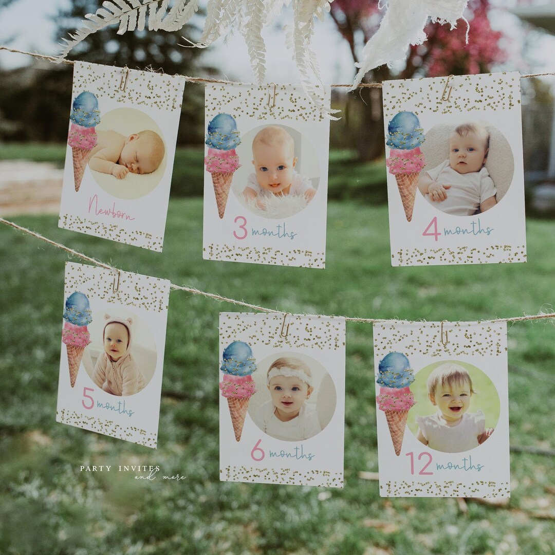 Ice Cream First Birthday Monthly Photo Banner, Ice Cream 1st Birthday ...