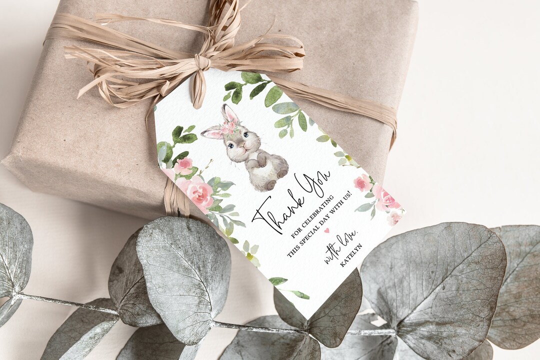 Bunny Gift Tag, Bunny Baby Shower Hang Tag, Editable Greenery Printable ...