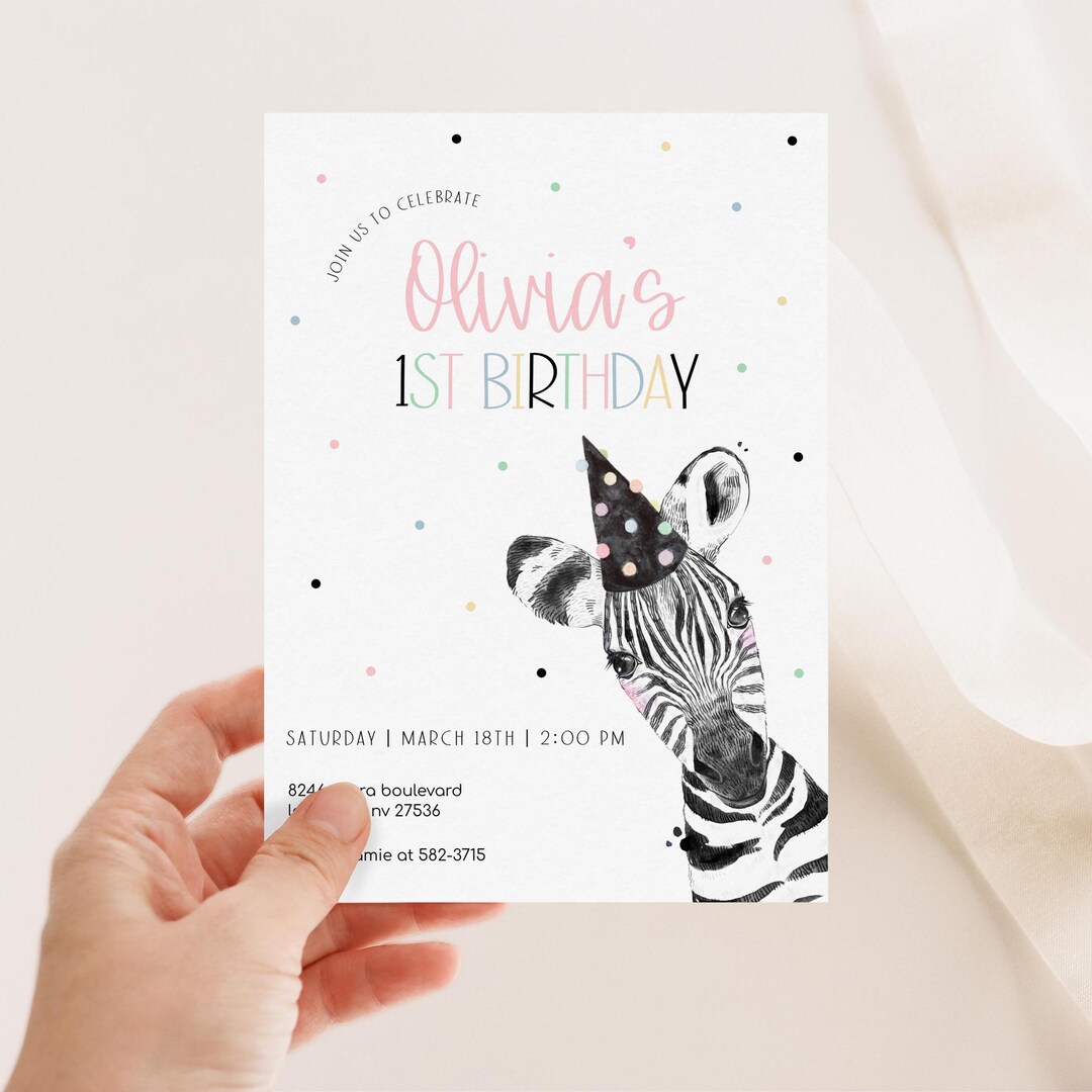 Zebra Birthday Invitation, Editable Zebra Party Invite, Safari Animals ...