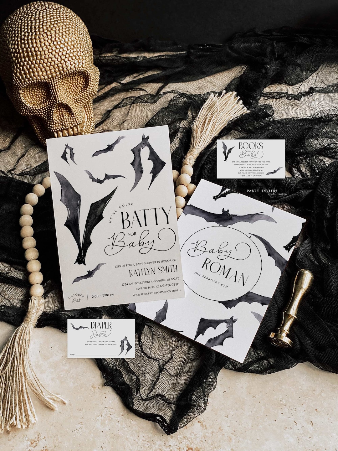 Editable Halloween Bat Baby Shower Invitation Bundle, Gothic Baby ...