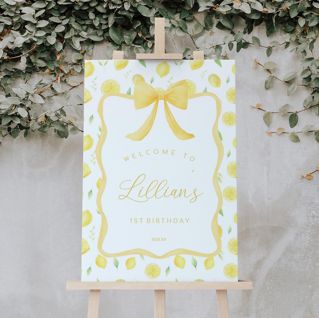 Lemon Birthday Party Welcome Sign, Printable Yellow Ribbon Frame ...