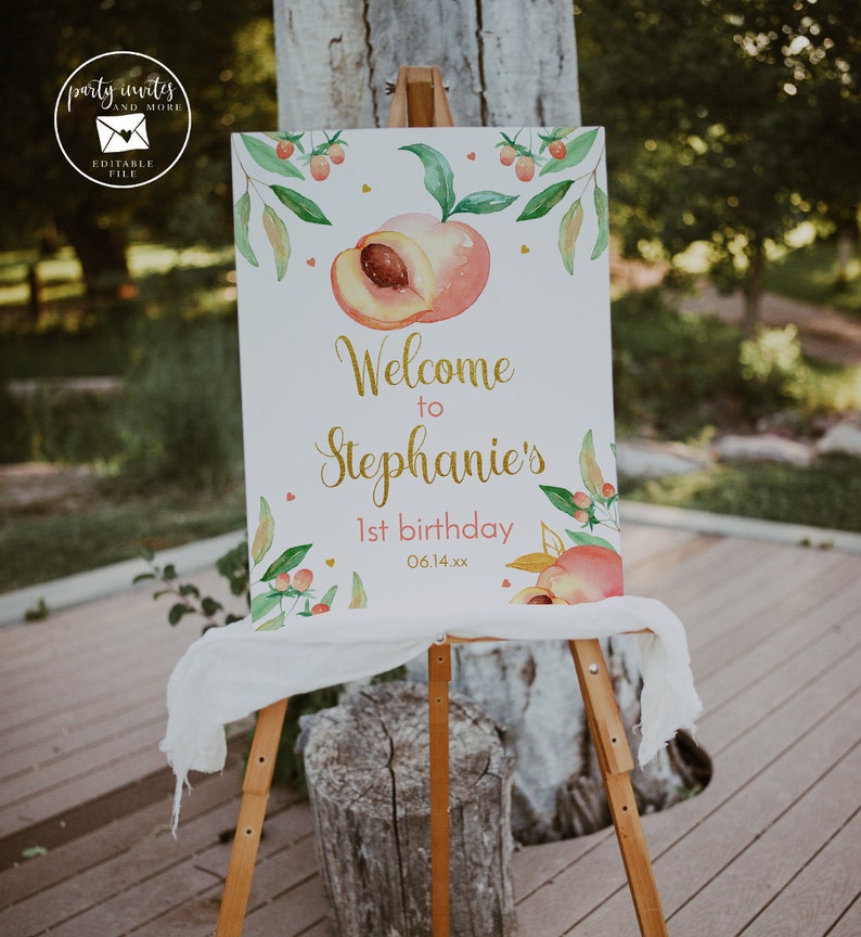 Editable Peach Birthday Welcome Sign Printable Peaches | Etsy