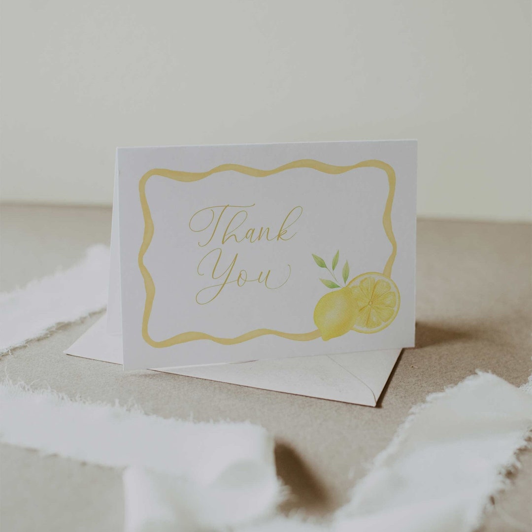 Printed Lemon Thank You Cards, Lemon Baby Shower or Birthday Party Note ...