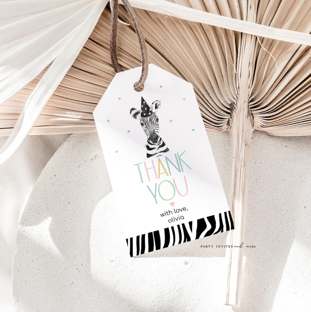 Zebra Birthday Thank You Tag Editable Zebra Favor Tag Safari - Etsy