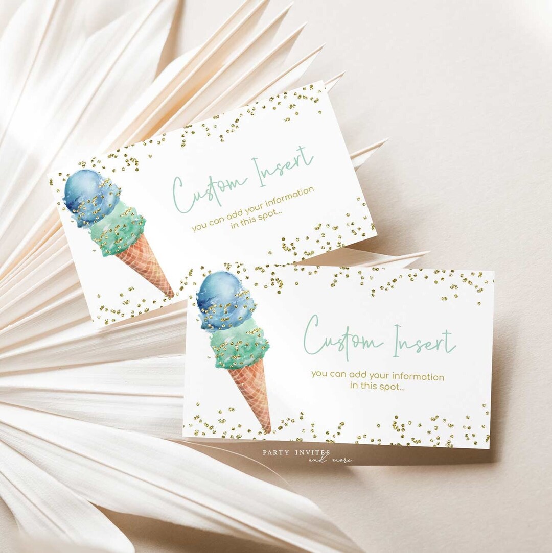 Editable Ice Cream Insert Card, Custom Ice Cream Invitation Enclosure ...